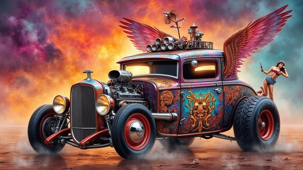 Energetic Fantasy Car in Dystopian Punk Rock Lands... - AI Art