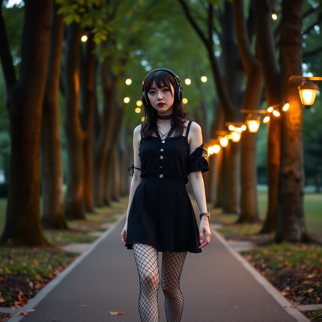 Goth Girl in Park with Japanese Makeup - AI Art