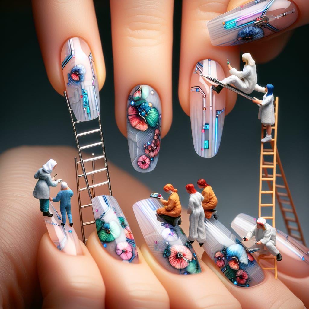 Surreal Miniature World on Nails in Whimsical Futu... - AI Art