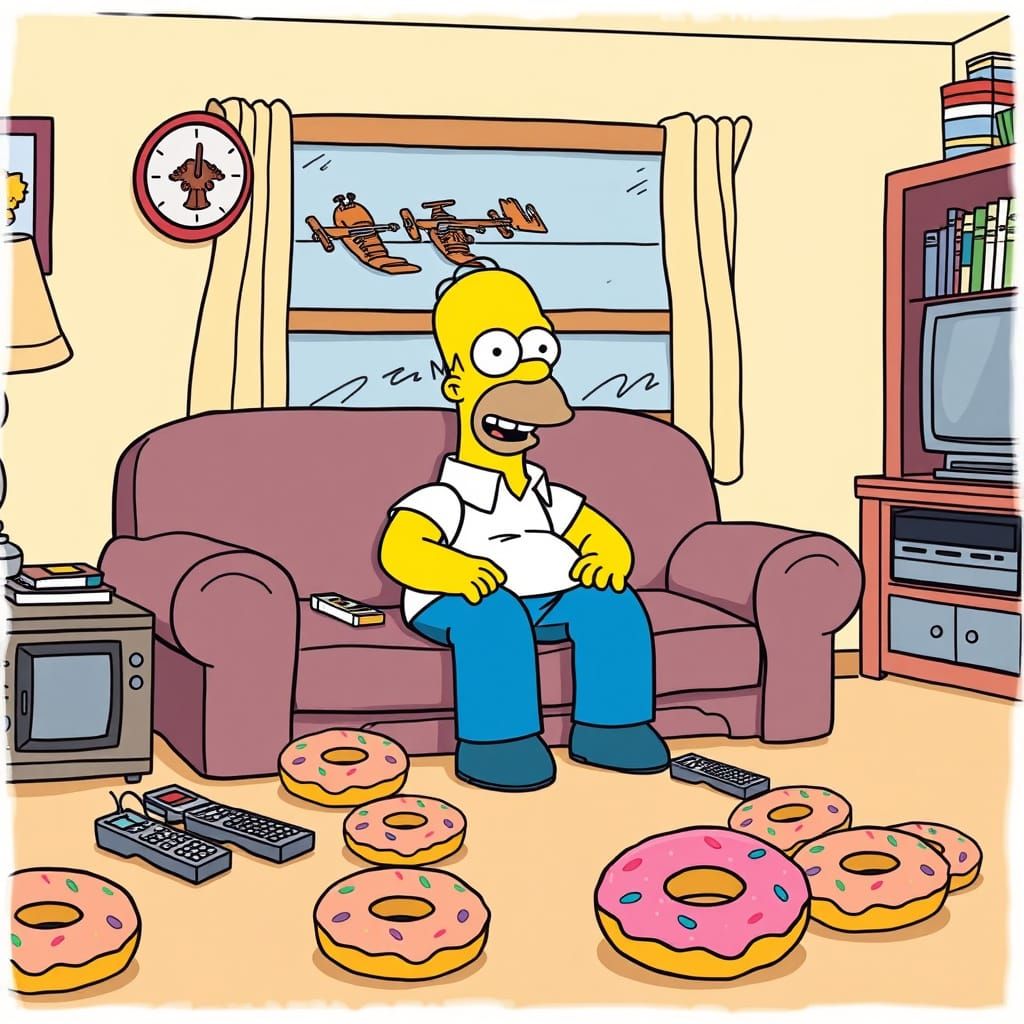 LOS SIMPSON - Whimsical Homer Simpson Scene in Classic Carto...