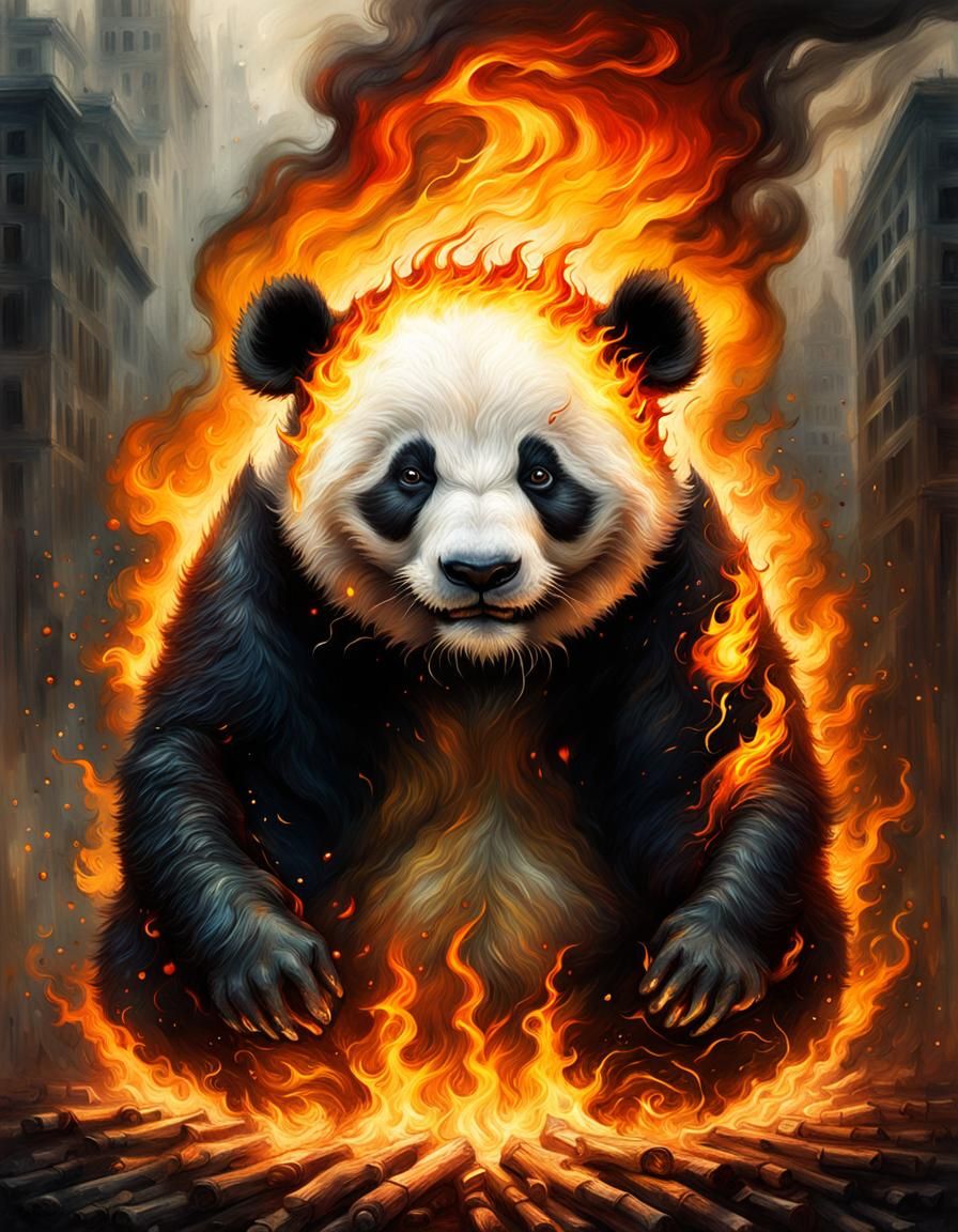 "Fiery Obese Flaming Giant Panda engulfed in Flames": photograph by ...