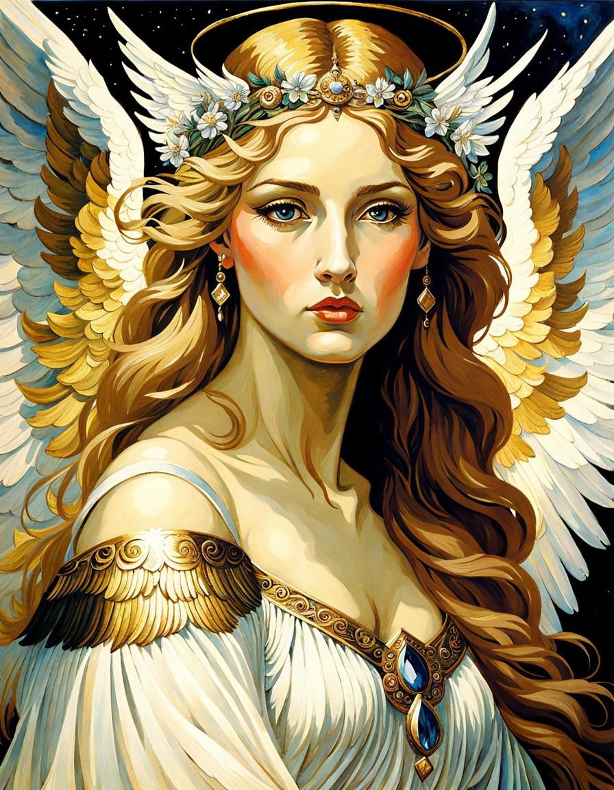 Angel with beautiful wings Painting by artist Vasnetsov Russian beauty ...