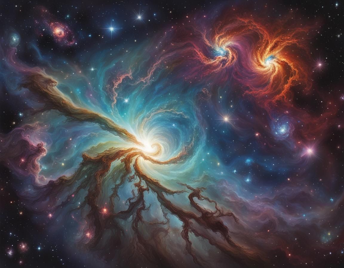 galaxies with lots of pretty colors with a supernova - AI Generated ...