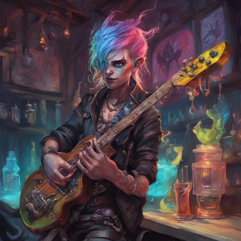 Dnd, Aeon the punk pixie bard v2 - AI Generated Artwork - NightCafe Creator