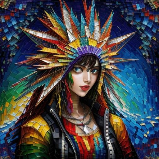 Beautiful rustic mosaic patchwork, abstract, surreal, sharp, focused ...