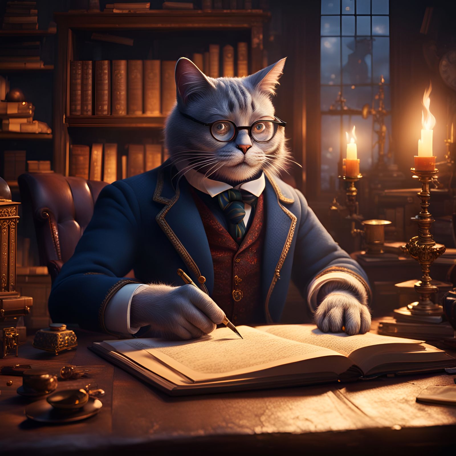 Professor Cat works in his office. - AI Generated Artwork - NightCafe Creator
