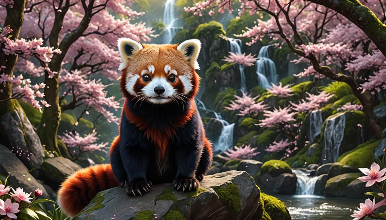 A beautiful cute realistic Red Panda, shiny eyes, very sharp focus, in ...