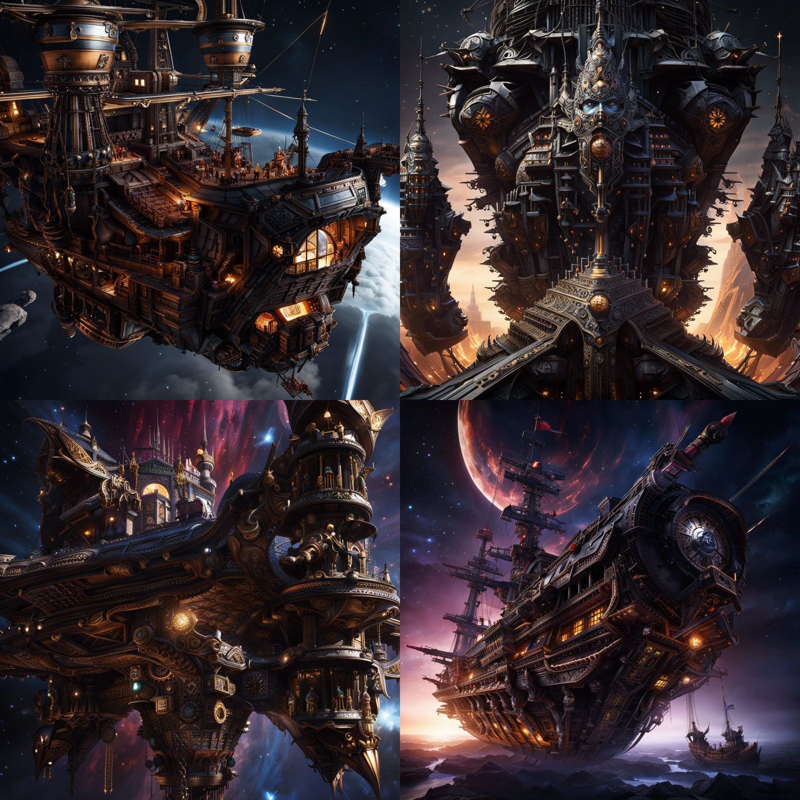 Space pirates, hyperdetailed futuristic pirate ship, crossbones flag ...
