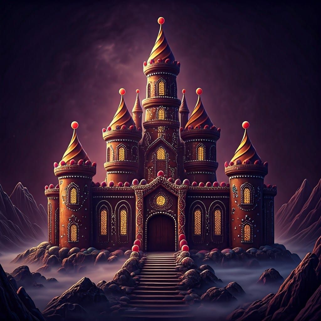 Gingerbread Castle - Whimsical Dark Fantasy Gingerbread Cast...