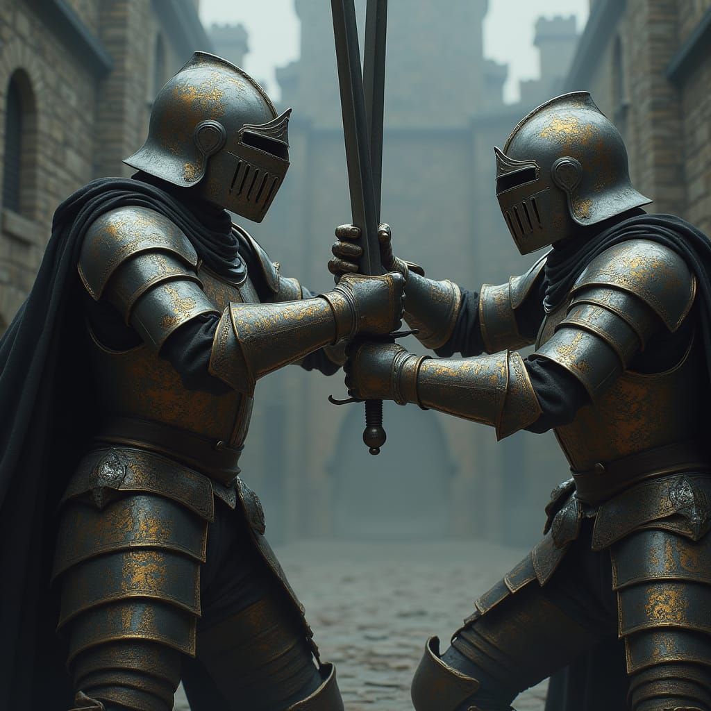 Swords Clash in Fierce Medieval Battle Scene - AI Art