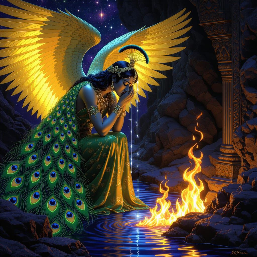 Melek Taus: Weeping Angel in Dark Fantasy Style - AI Art