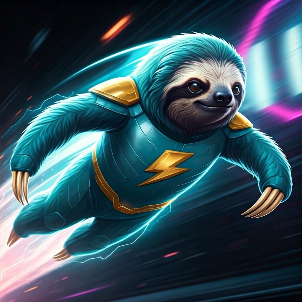 super speed sloth - Turquoise Sloth Zooms Through Futuristic...