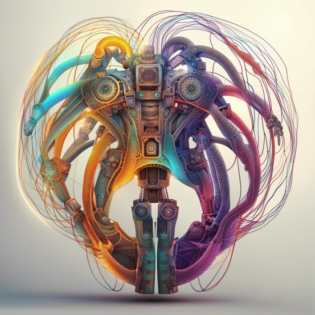 Wired robot connecting to network of energy emanating from colorful ...