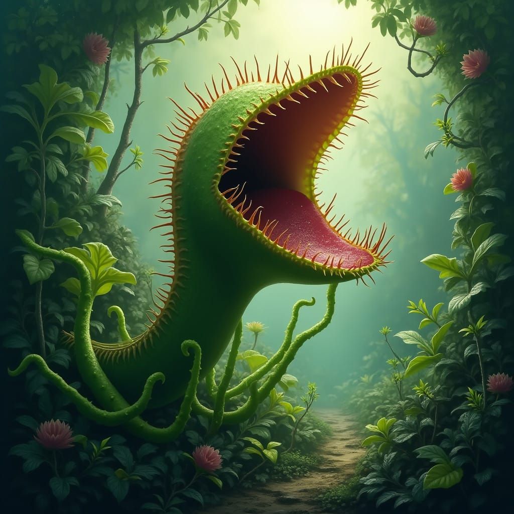 Gargantuan, Hyper-Realistic Venus Flytrap in Prime... - AI Art