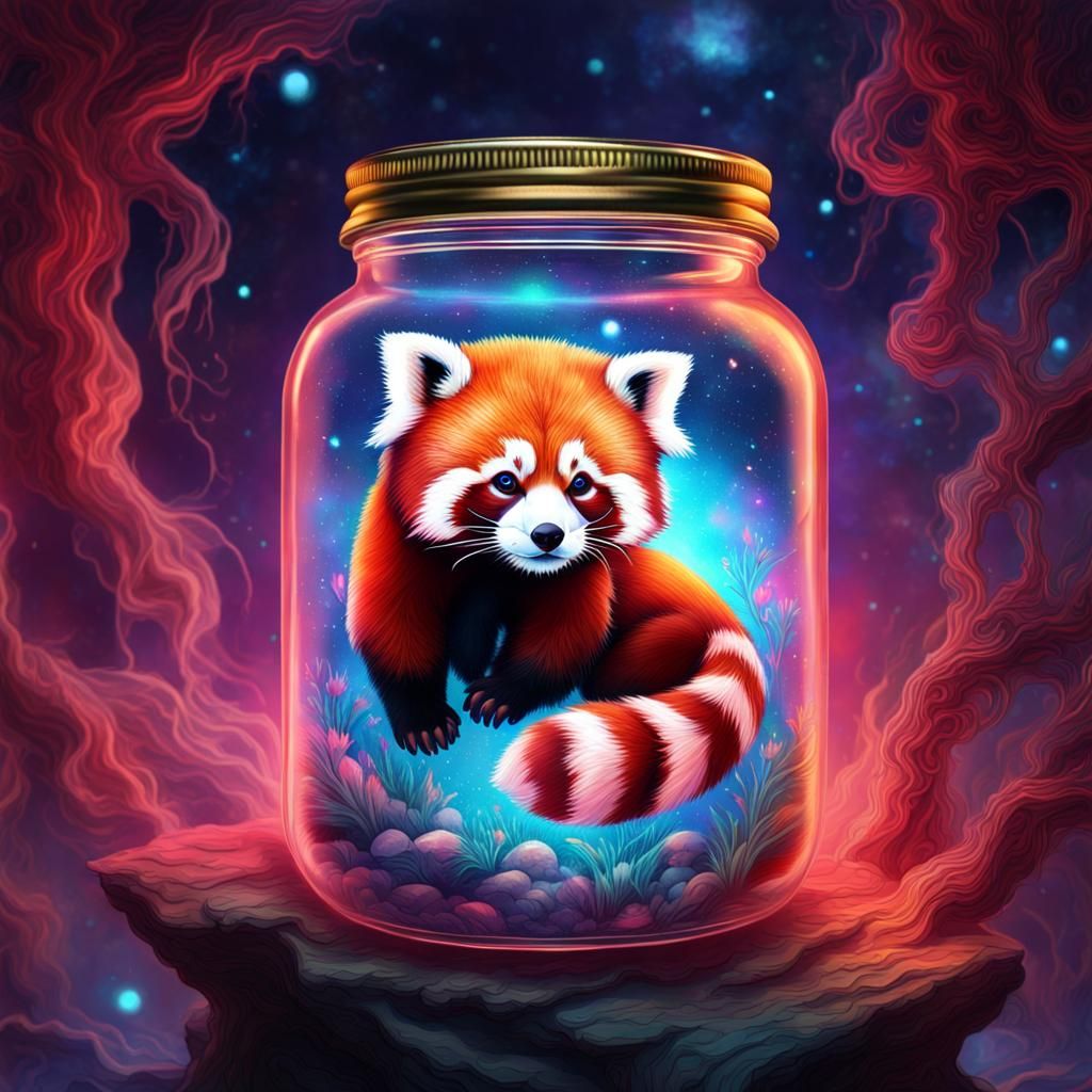 Jar with a tiny baby red panda ghost inside - AI Generated Artwork ...