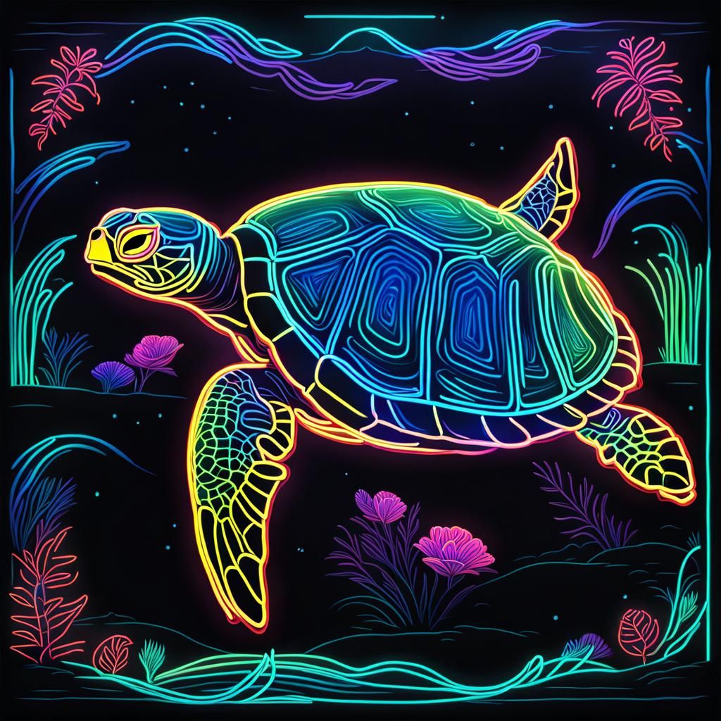 Sea Turtle (NEON lights Community Challenge) - AI Generated Artwork ...