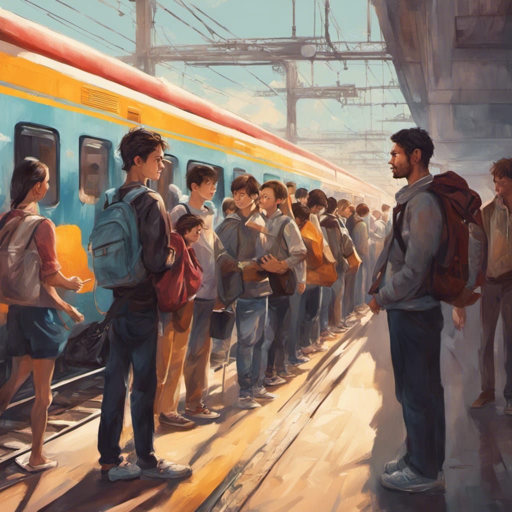Railway ticket Queue. - AI Generated Artwork - NightCafe Creator