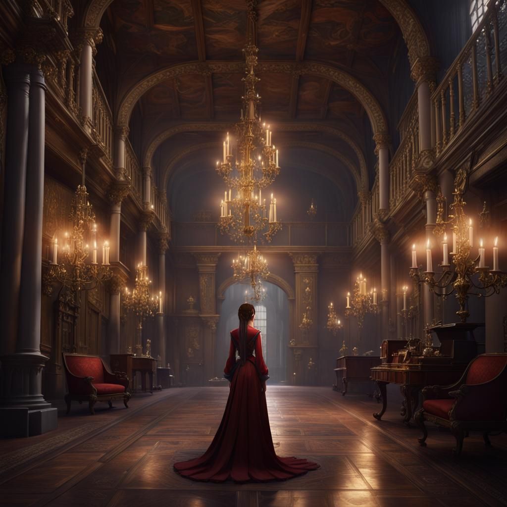 A lady lost in a sequence of ancient medieval chambers. - AI Generated ...