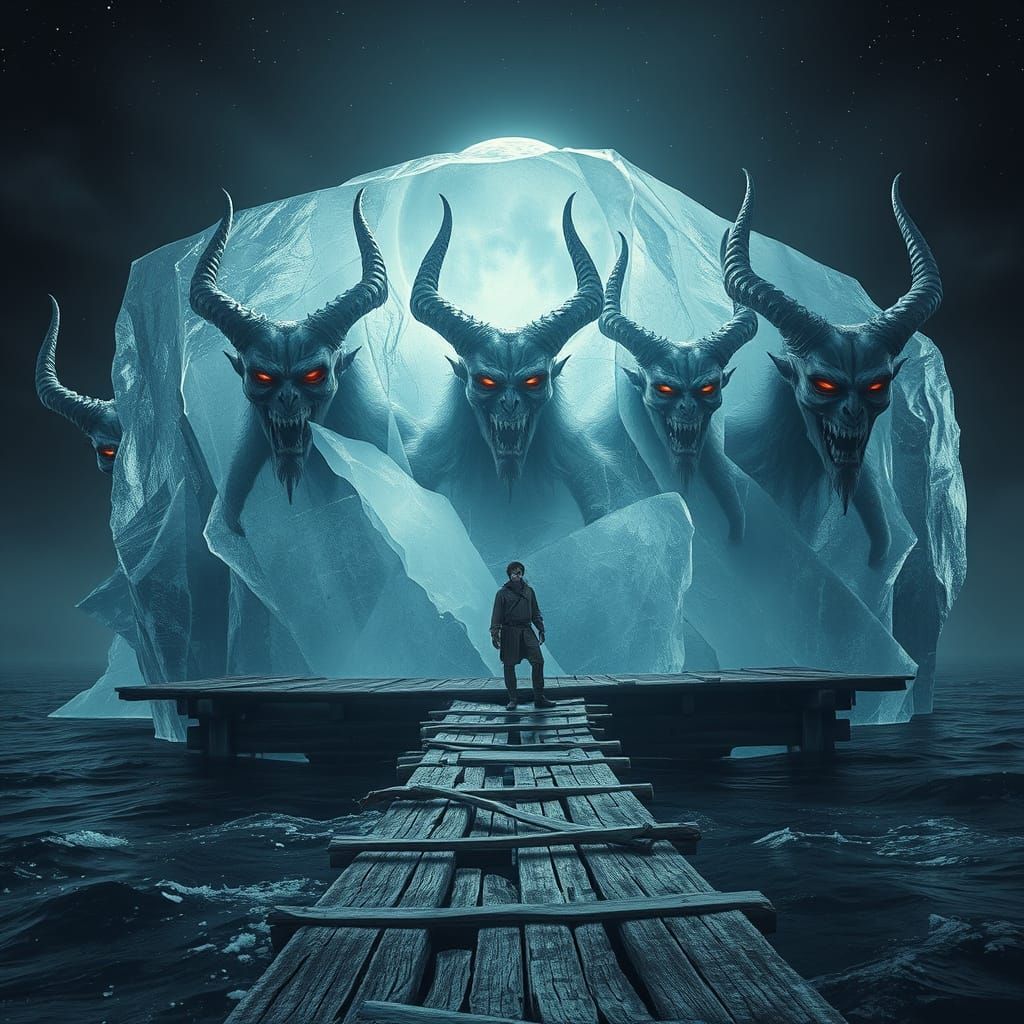 Human Figure Frozen in Terror, Surrounded by Lucif... - AI Art