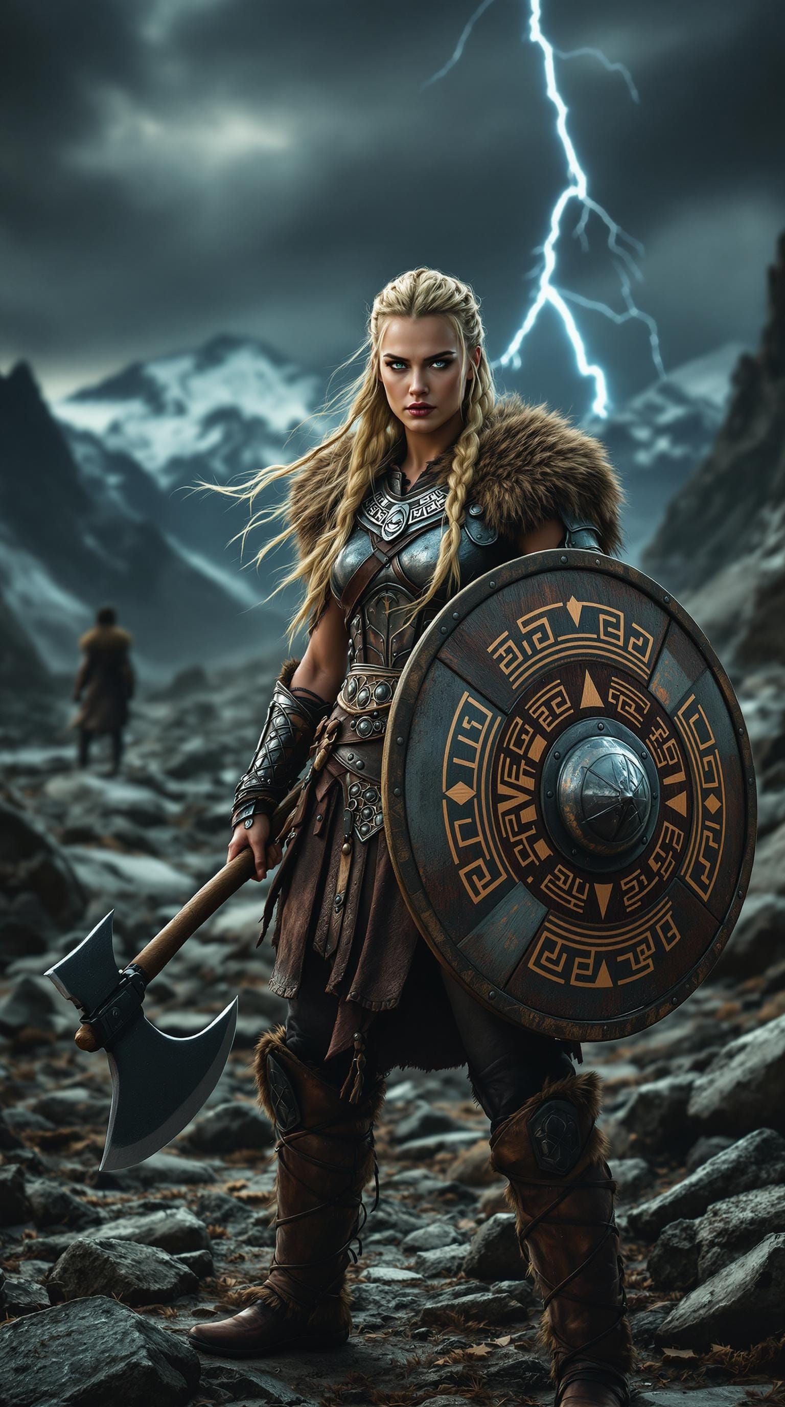 Viking Shield Maiden in Stormy Battle - AI Art