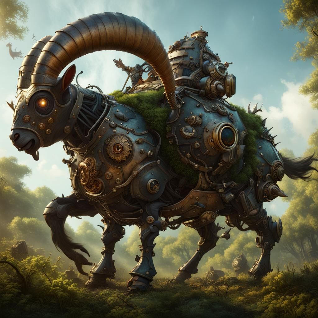 Armored steampunk goat ready for battle - AI Generated Artwork ...