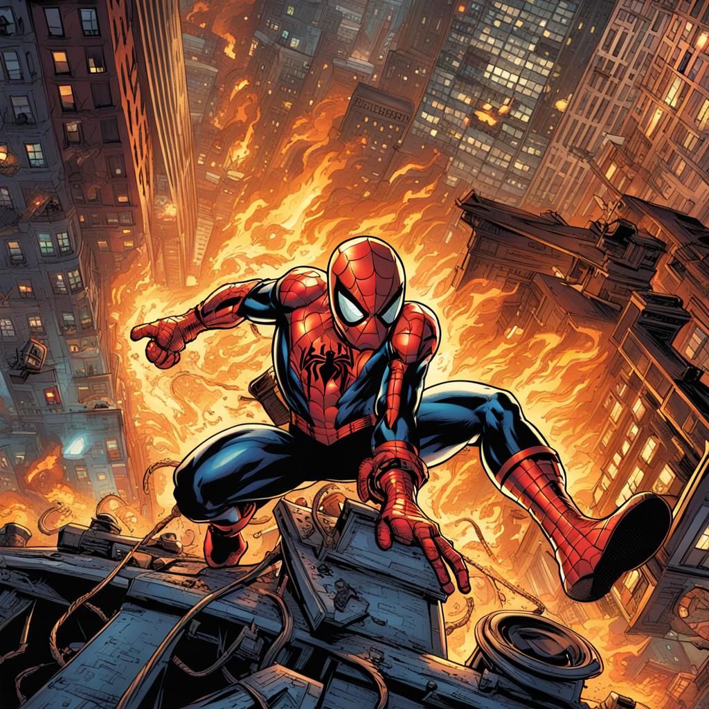 Spider-Man as a New York City Firefighter battling a blaze Mark Brooks ...