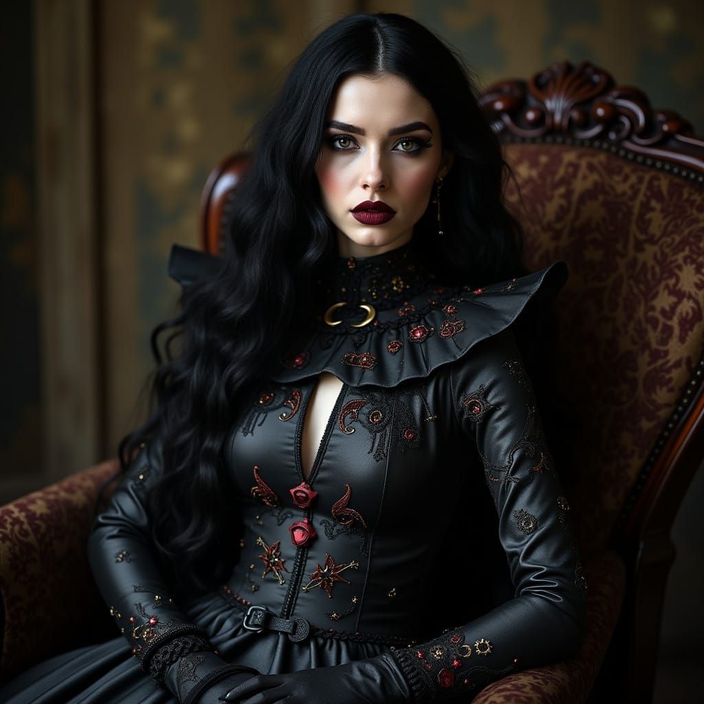 The Countess - Gothic Countess in Black Latex Gown with Occu...