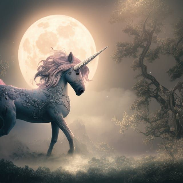 unicorn in the moonlight Epic cinematic brilliant stunning intricate ...