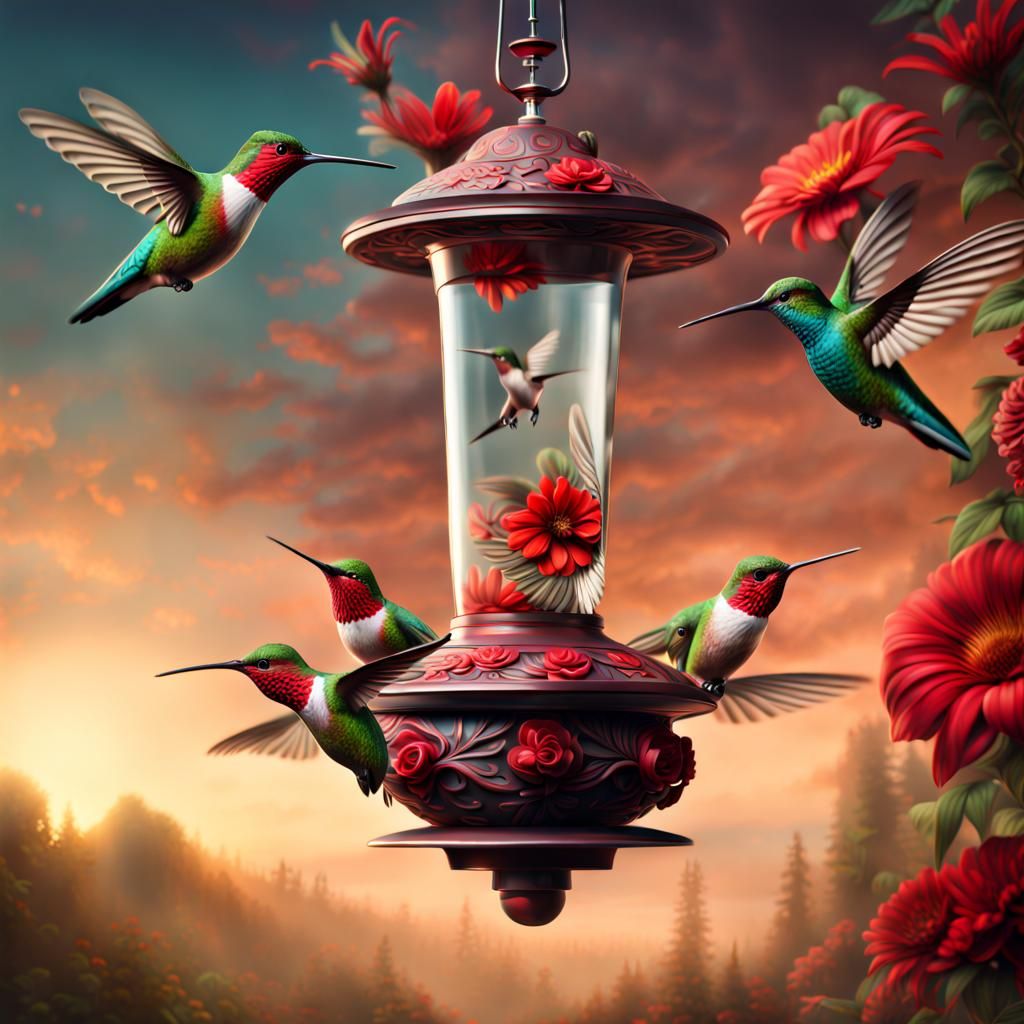 hummingbird feeder Epic cinematic brilliant stunning intricate ...