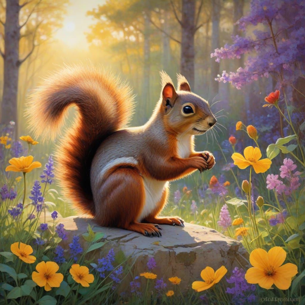 Energetic Squirrel in a Woodland Glade