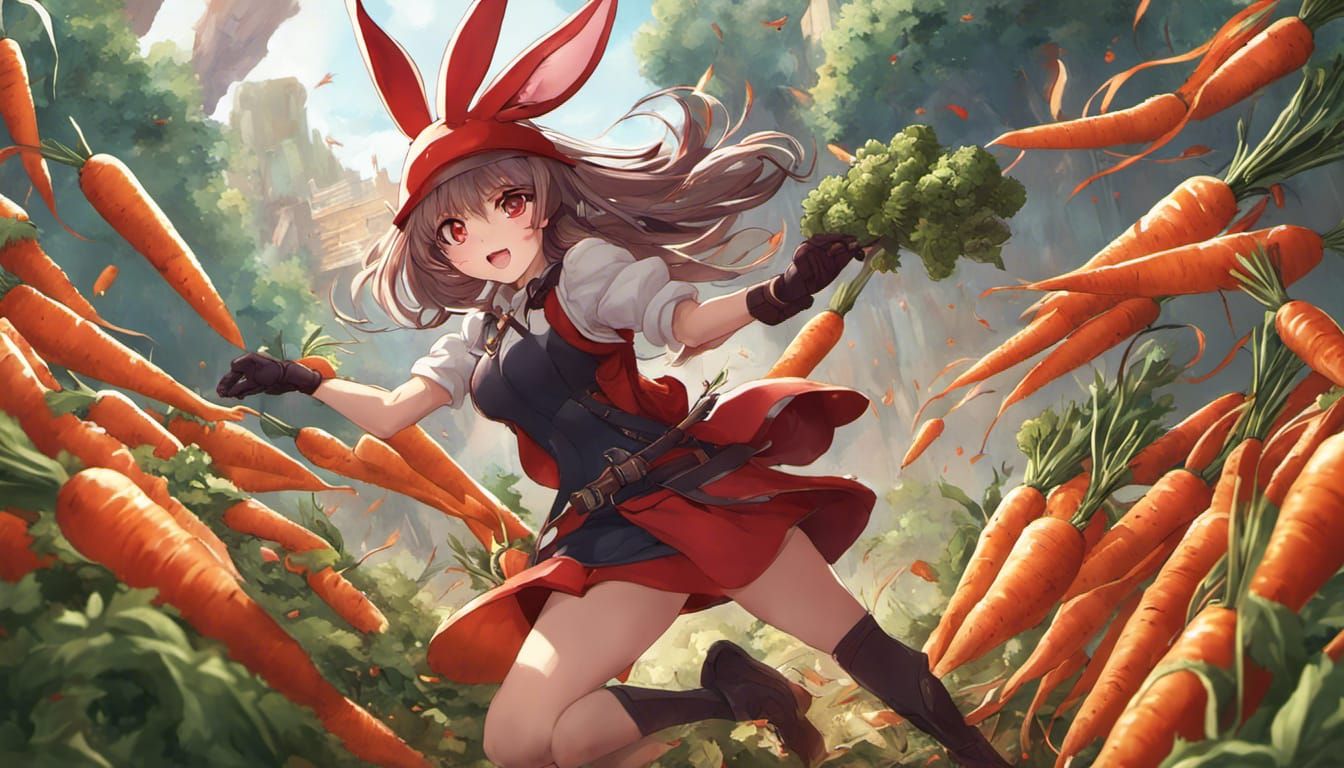 An explosion of carrots makes Ruby happy - AI Generated Artwork - NightCafe Creator