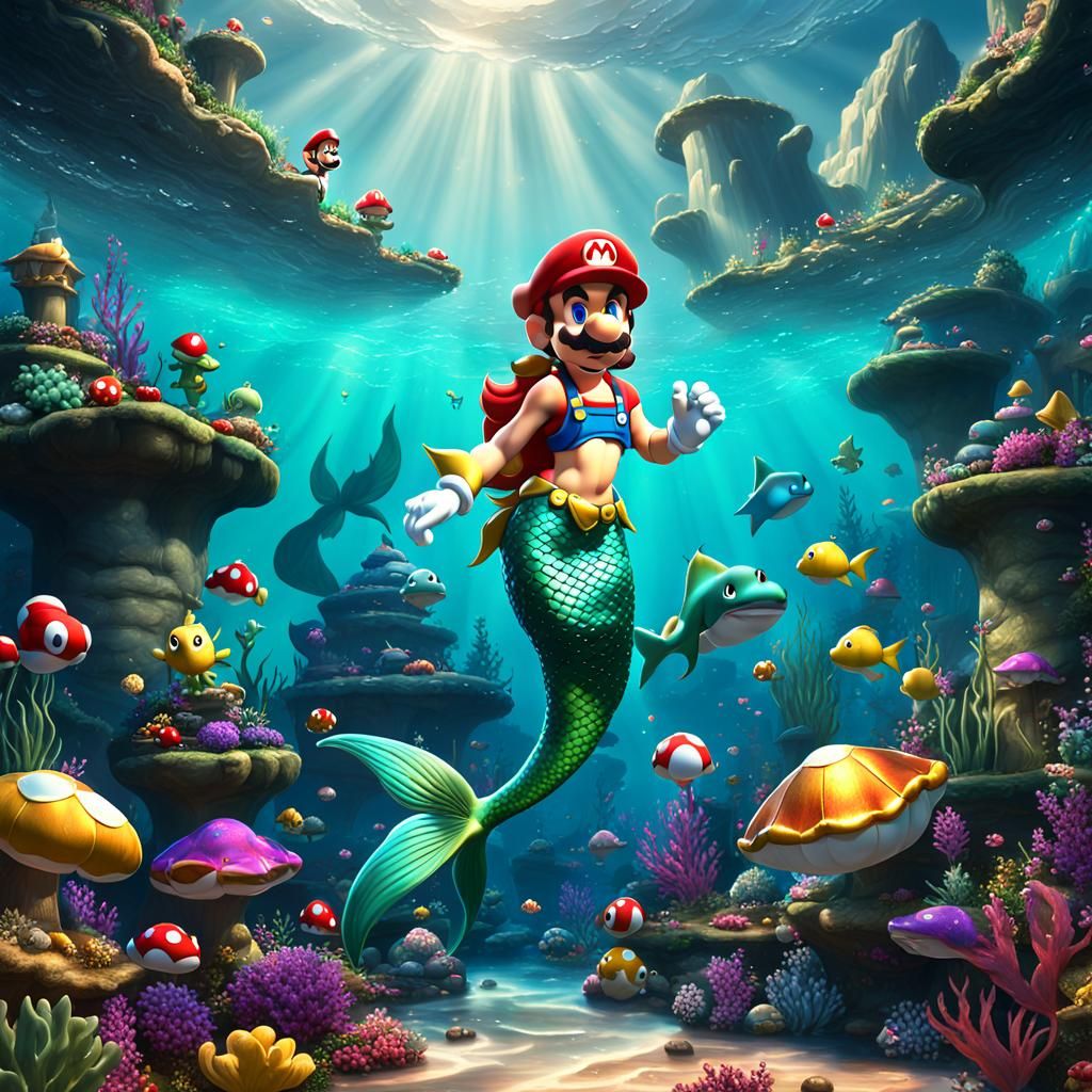 Mario from super mario bros as a mermaid - AI Generated Artwork ...