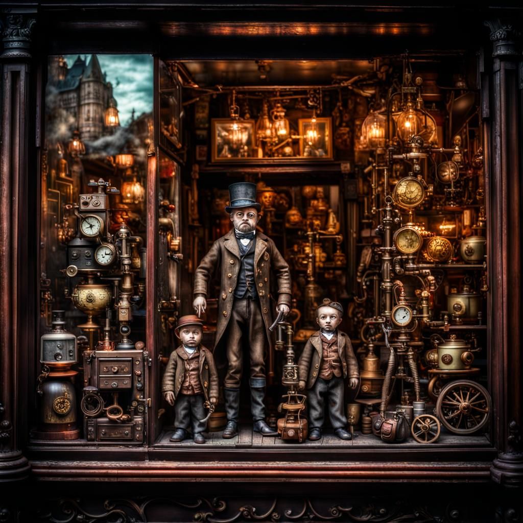 Steampunk Toy Shop Window Displays - AI Generated Artwork - NightCafe ...