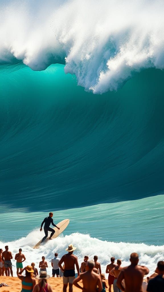 In this breathtaking scene, the daring surfer expertly navigates the ...