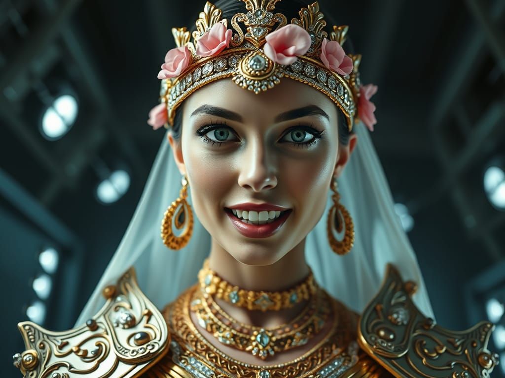 Cyberpunk Princess in Golden Armor - AI Art