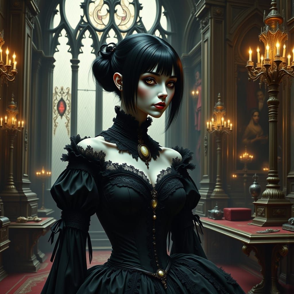 Gothic Android in a Haunting Gothic Mansion - AI Art