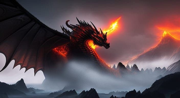 Black Dragon's Domain - Cinematic Black Dragon in Fiery Fant...