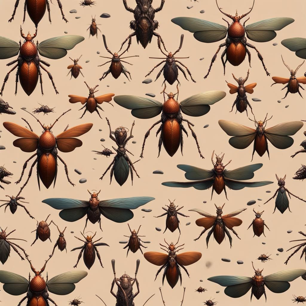 Prehistoric Hybrid Flying Bugs in Detailed Matte P... - AI Art