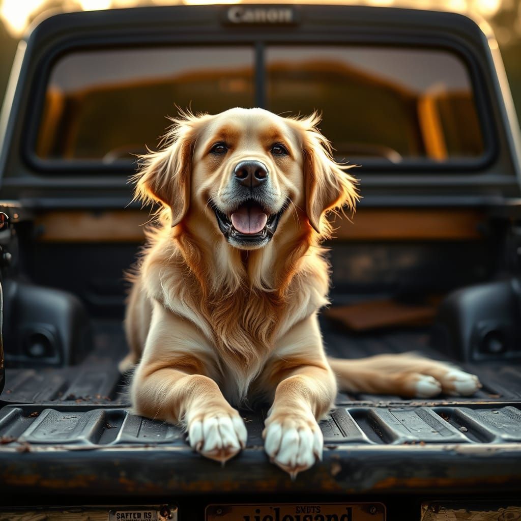 My Doggo - Golden Retriever in Classic Truck, Professional ...