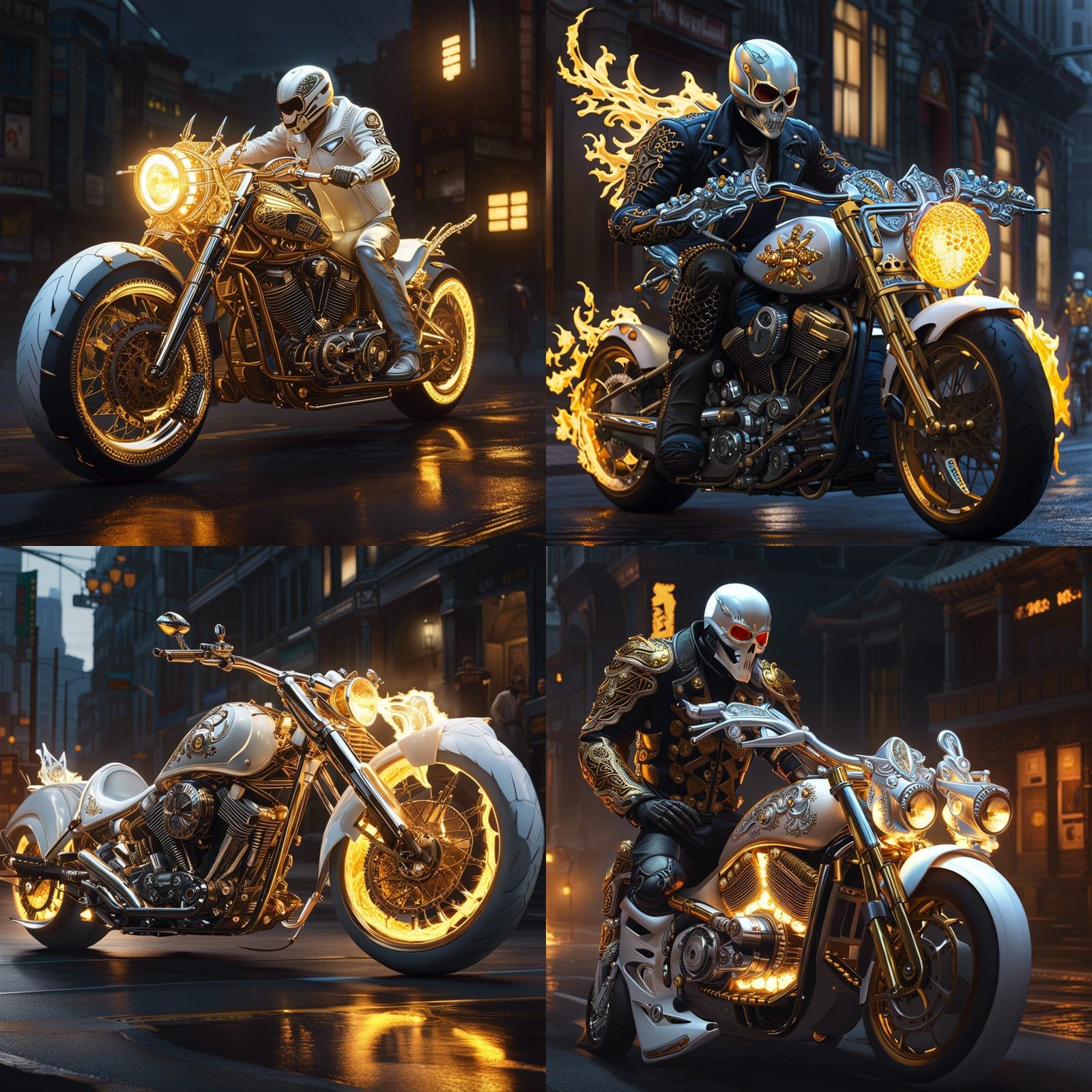 Ghost rider motorcycle hero | Gothic White / gold Filigree ...
