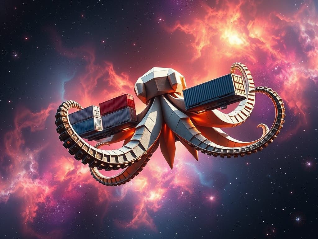 Epic Teslapunk Spacestation Octopus in Deep Space - AI Art