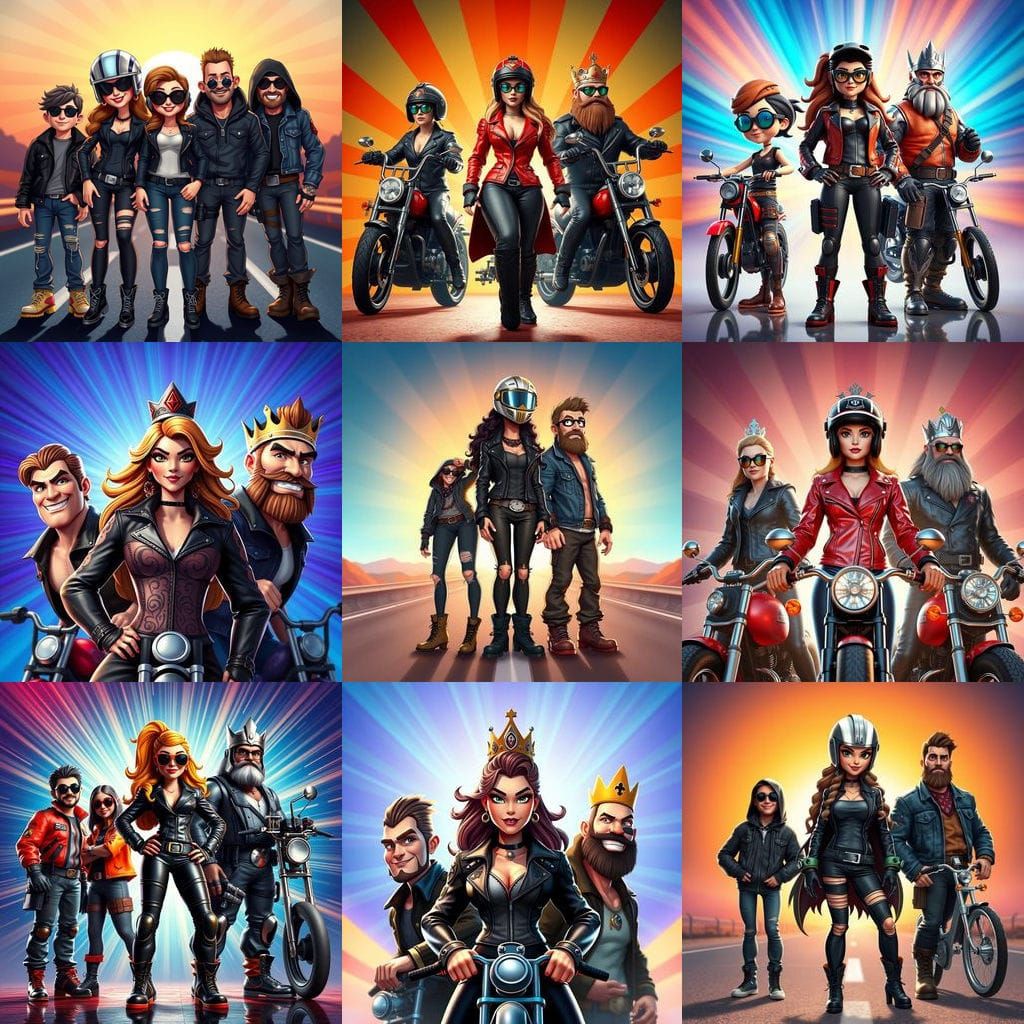 Biker Queen Reigns Supreme in a Vibrant Cartoon Re... - AI Art