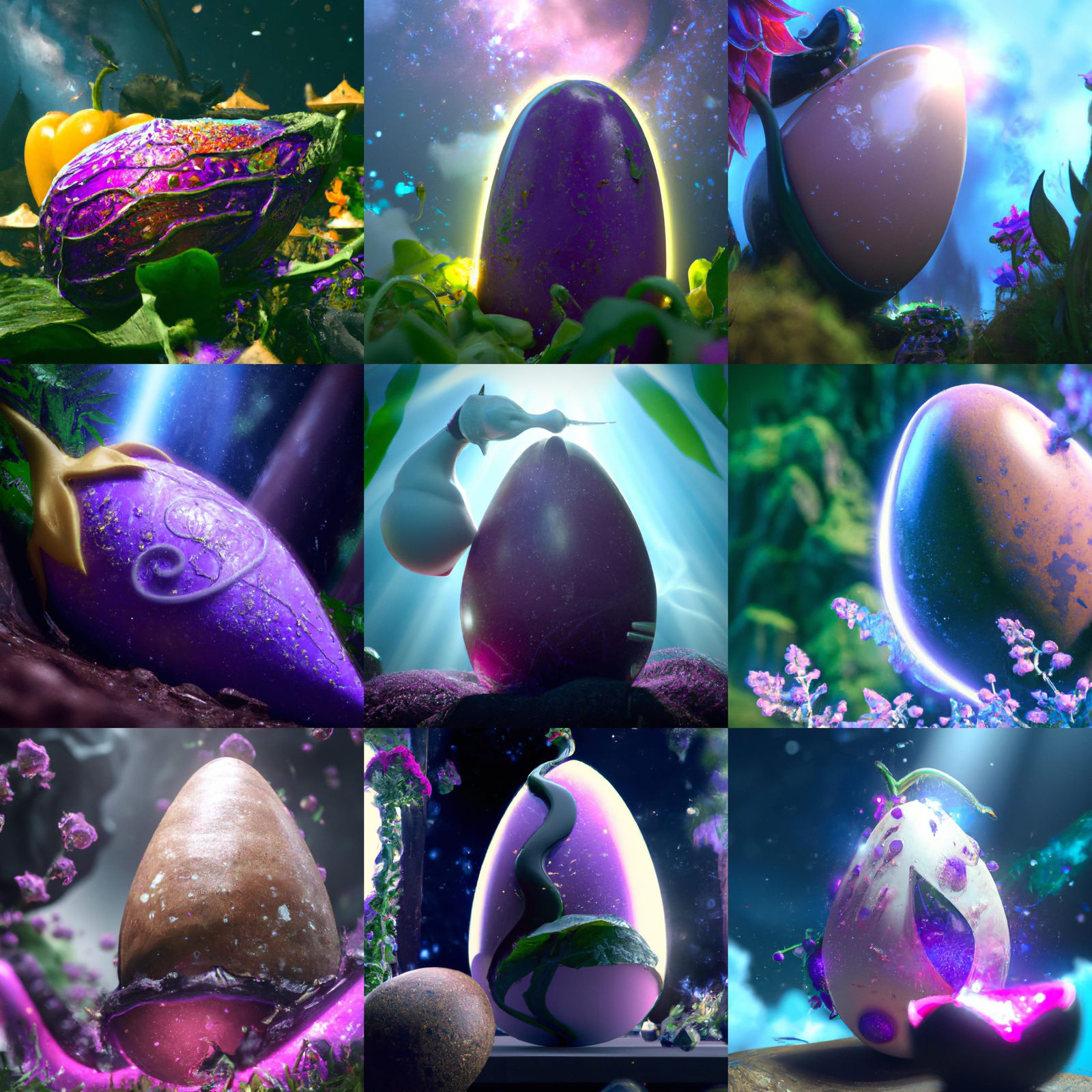Egg plant egg galaxy with lady egg..... 3D Game Cinematic Feel, Epic 3D ...