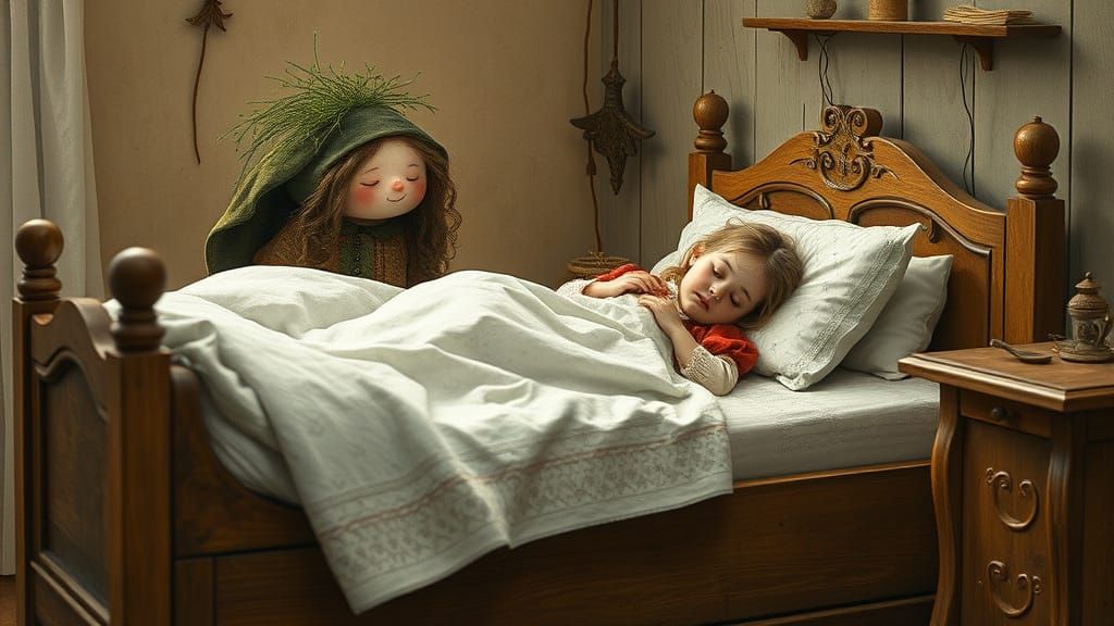 Slavic Folklore Figure Sneaks into a Dreamy Bedroo... - AI Art