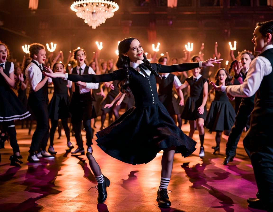 "Stunning Jenna Ortega as Wednesday Addams dancing at a high school ...