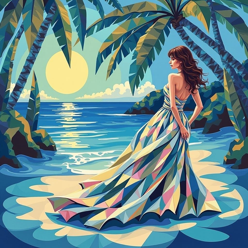 Surrealist Tropical Beach Scene in Neo-Cubist Oil ... - AI Art