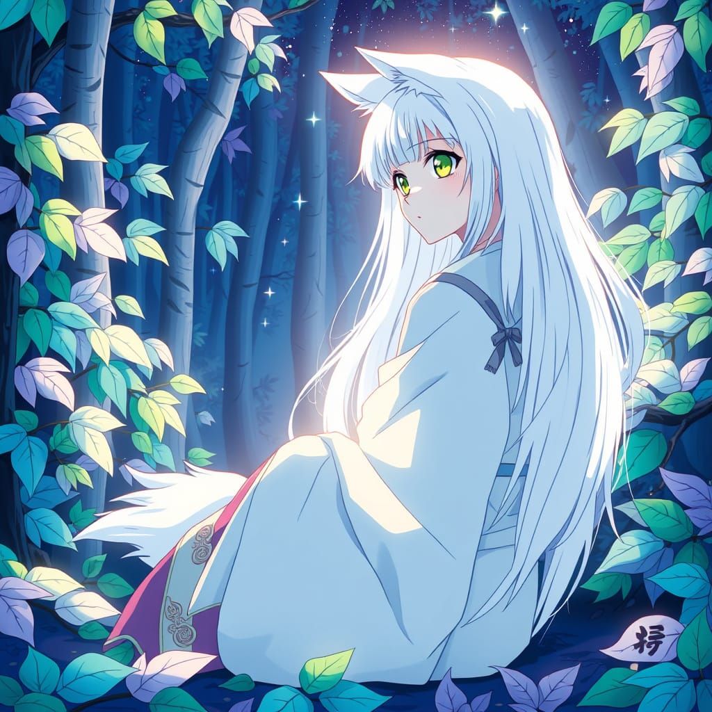 White wolf woman • Pale skin • Green eyes • Long straight white hair ...