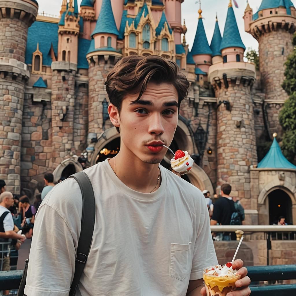 he likes desserts - Grunge Boy Enjoys Disneyland Parfait