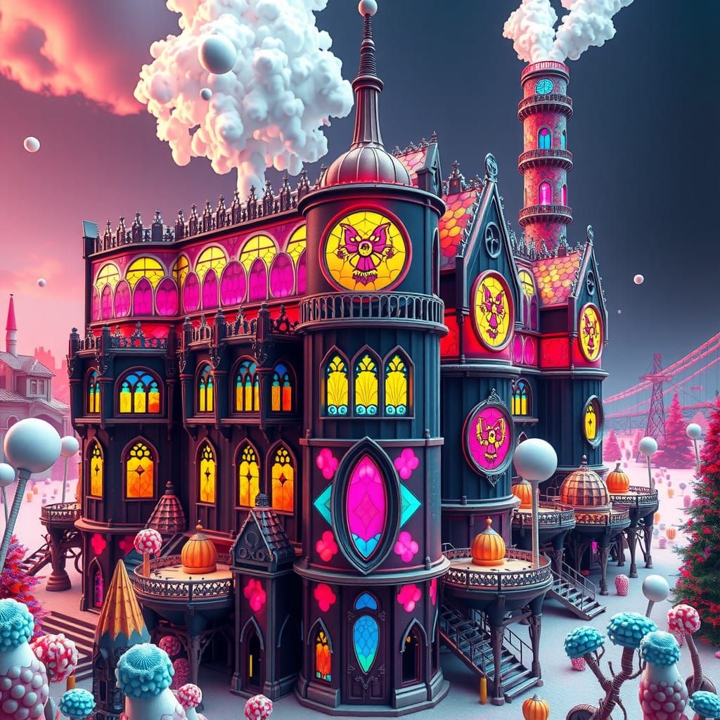 Futuristic Nuclear Power Plant with Vibrant Staine... - AI Art