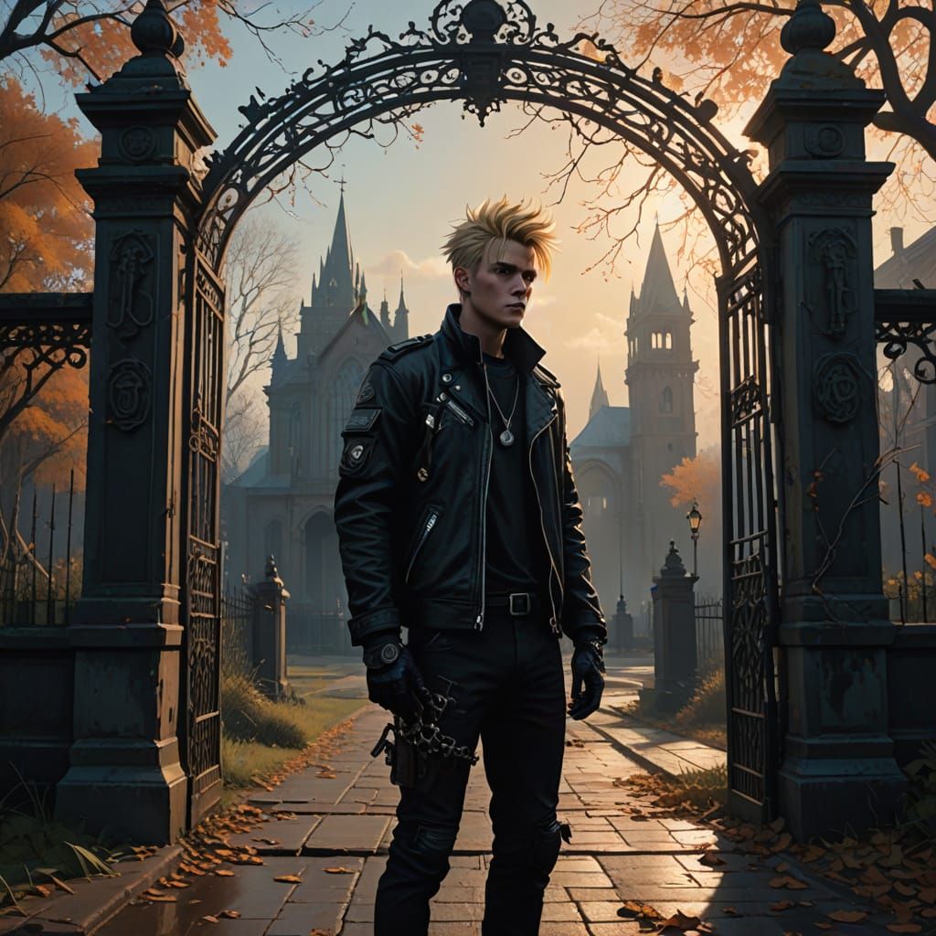 Gothic Rebel Stands Tall Against Historic Universi... - AI Art